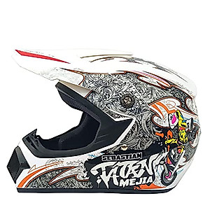 Kids Motocross Helmet Set (4 Pcs), DOT Approved Crash Helmet Full Face MTB Helmet with Removable Ear Pads, Motorbike Protective Gear for Off Road ATV Quad Bike