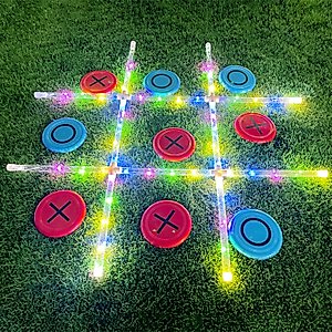 Outdoor Games Giant Tic Tac Toe Games, Yard Lawn Toss Games with Light, Glow in Dark Backyard Games for Family Adults and Kids (3ft x 3ft)