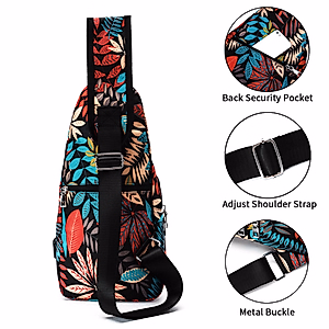 Seoky Rop Men Women Sling Backpack Anti Theft Crossbody Shoulder Chest Bag with USB Charging Port, Leaves