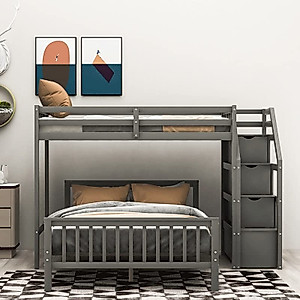 n/a Twin-Over-Twin L-Shaped Bunk Bed, Twin Loft Bed, Ladder with 3 Storage Grids, Easy to Assemble,for Bedroom