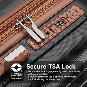 imiomo Luggage Sets 4 Piece Expandable Luggage Set, Hardside Carry on Suitcase with USB Port Cup Holder, Travel Luggage Suitcase with Spinner Wheels TSA Lock, Black Brown