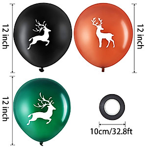 Elk Buck Deer Party Balloons Set, Includes 48 Pieces Woodland Latex Deer Balloon and 2 Rolls Black Band for Deer Party Favor Supplies Decoration Lumberjack Camo