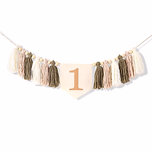 Boho 1st high chair banner - Wood Bead Tassel Garland,Boho birthday decor,Yarn tassel garland,Cake Smash Backdrop Banner,Birthday High Chair Yarn Tassel Banner,Girl's boho birthday,Baby Nursery Decor