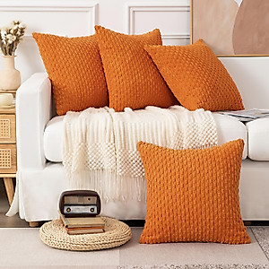 UGASA Soft Corduroy Pillow Covers Pack of 4 Boho Stripe Decorative Pillow Covers Pillowcases 18x18 Inch Home Decor Modern Farmhouse for Sofa Living Room Couch Bed, Orange