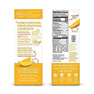 Happy Baby Organics Baby Snacks, Gentle Teething Crackers, Gluten Free & Vegan, Mango & Pumpkin, 12 Count (Pack of 6)