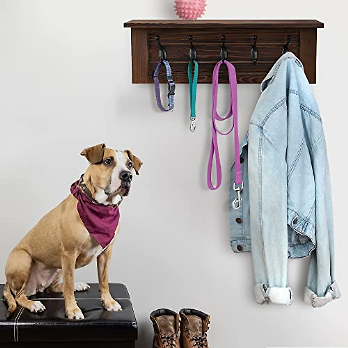 KIBAGA Decorative Coat Rack for Wall Mount - Stylish Wooden Shelf with 5 Hooks - The Perfect Hanger for Your Entryway Easily Holds All of Your Coats, Jackets or Bags