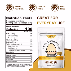 Orgnisulmte Egg White Protein Powder 8 Oz, Pasteurized Dried Egg Whites Protein, Gluten-Free, Non-GMO, Unflavored, Free Range High Whip for Baking, Desserts 227g