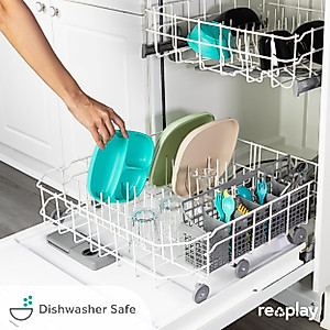 Re-Play Made in USA Deep Walled 3 Compartment Plates, Pack of 3 - Reusable Divided Plates for Kids, Dishwasher and Microwave Safe - Durable Toddler Plates 7.37" x 7.37" x 1.25", White