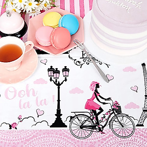 Irenare Paris Theme Tablecloth Paris Princess Theme Party Decorations Day in Paris Plastic Table Covers Table Decoration Ooh La La Pink Table Cloth for Girls Birthday Party Baby Shower (1 Piece)