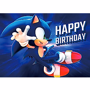 Sonic The Hedgehog Photo Backdrop Happy Birthday Blue Rocket Sonic Photography Background for Boy Baby Shower Sonic Backdrops for Party Decoration Supplies 5x3ft
