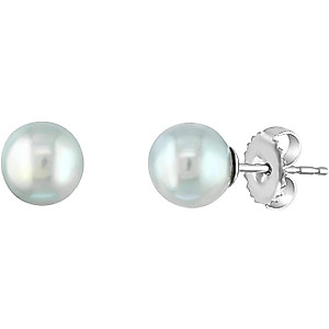 .925 Sterling Silver AAAA 7-8mm Natural Blue Round Japanese Akoya Cultured Pearl Solitaire Pushback Stud Earrings Natural Blue Color