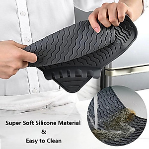 Silicone Dish Drying Mats with Utensils Holder, Heat Resistant Dish Drying Mat for Kitchen Counter, Non-slip Quick Dry Pad for Washing Dishes, Multiple Utensils Sink Dish Drying Mat with Spoon Rest