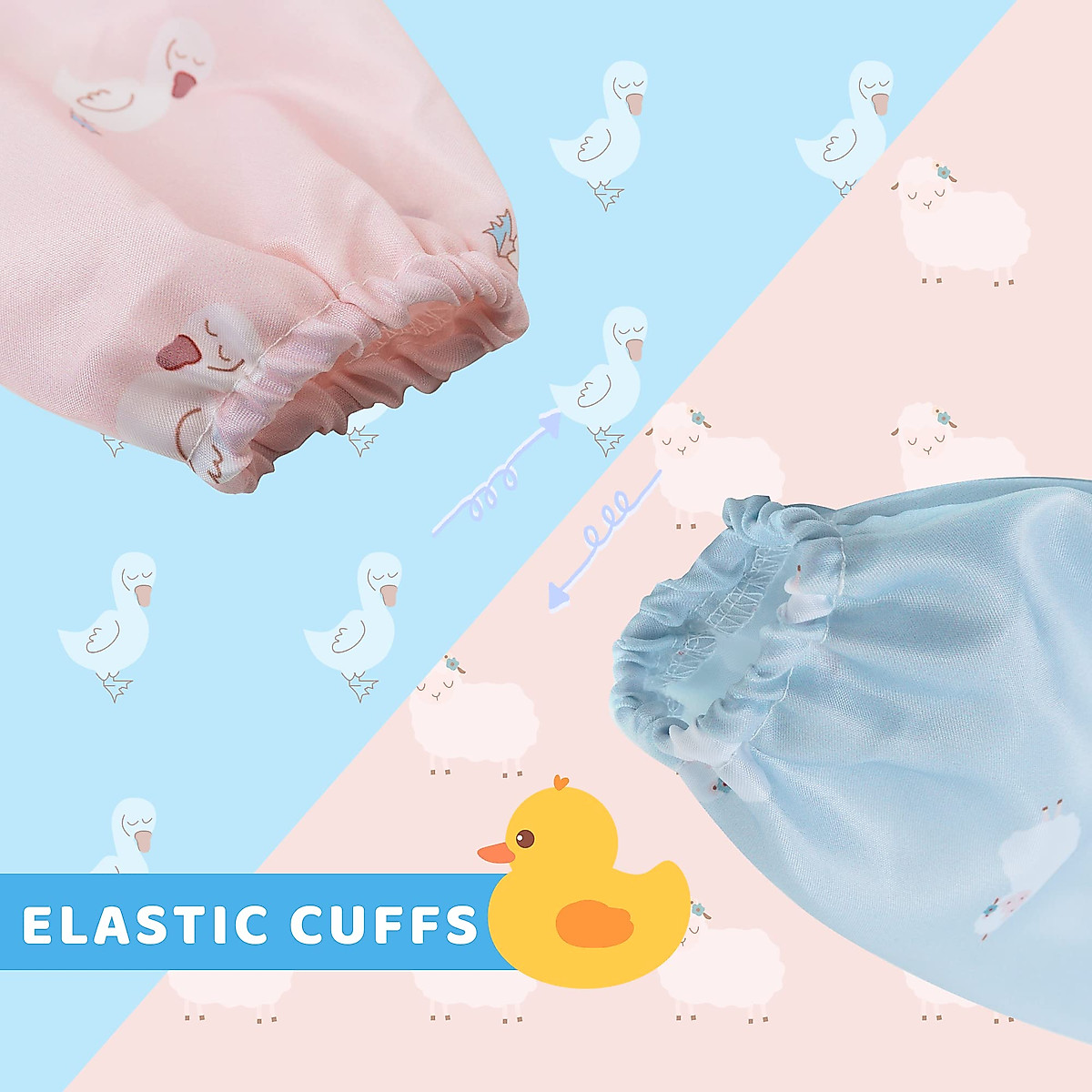 Little Dimsum Mess-Proof Baby Bibs|Infant Toddler Long Sleeve Waterproof Feeding Art Smock|Catching Food & Wipe Clean| Pack of 2 Colors Duck&sheep