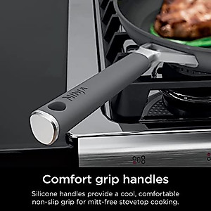 Ninja CW69010 NeverStick Comfort Grip 10-Piece Cookware Set, Nonstick, Durable, Scratch Resistant, Dishwasher Safe, Oven Safe to 400°F, Silicone Handles, Grey