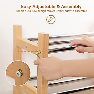 Nroech Expandable Shoe Rack Storage Organizer-Adjustable 2 Tier Wood and Metal Shoe Shelf Heavy Duty Free Standing Shoe Rack for Closet Bedroom Entryway (Natural)