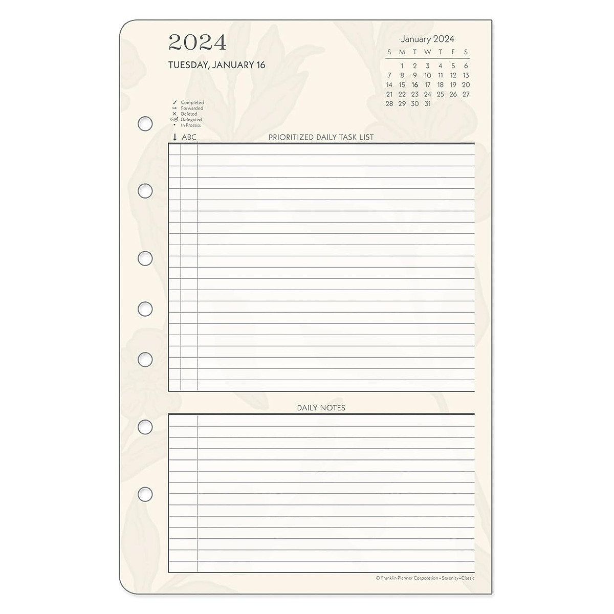 FranklinCovey - Serenity One Page Per Day Ring-Bound Planner (Classic, Jan 2024 - Dec 2024)
