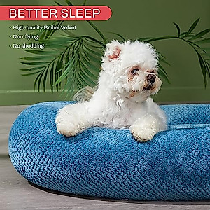 Jiupety Bagel Dog Bed for Small Medium Dogs,Calming Washable Puppy Cat Bed Indoor,Cozy Anti-Anxiety Round Dount Pets Beds Blue L