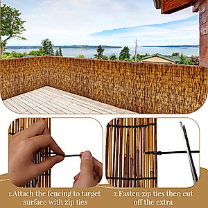 2 Pcs Natural Reed Bamboo Fencing Roll, Bamboo Privacy Screen 3.3 ft x 13.3 ft and 200 Pcs Nylon Black Cable Ties Cord for Garden Balcony Window Indoor Outdoor(Dark Brown)