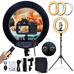 18 Inch Ring Light LED Ringlight Kit with Tripod Dimmable 3000-6000K w/Smartphone Holder for Live Streaming Shooting Camera Photography Makeup Selfie YouTube Vlog Video
