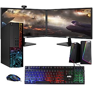 Computer Desktop PC, Intel Core i7, TechMagnet Siwa 8, 16GB RAM, 128GB SSD Boot + 2TB HDD, Dual 27 Inch Monitor, MTG RGB Keyboard Mouse, RGB Speaker with Webcam, WiFi, Win 11 Home (Renewed)