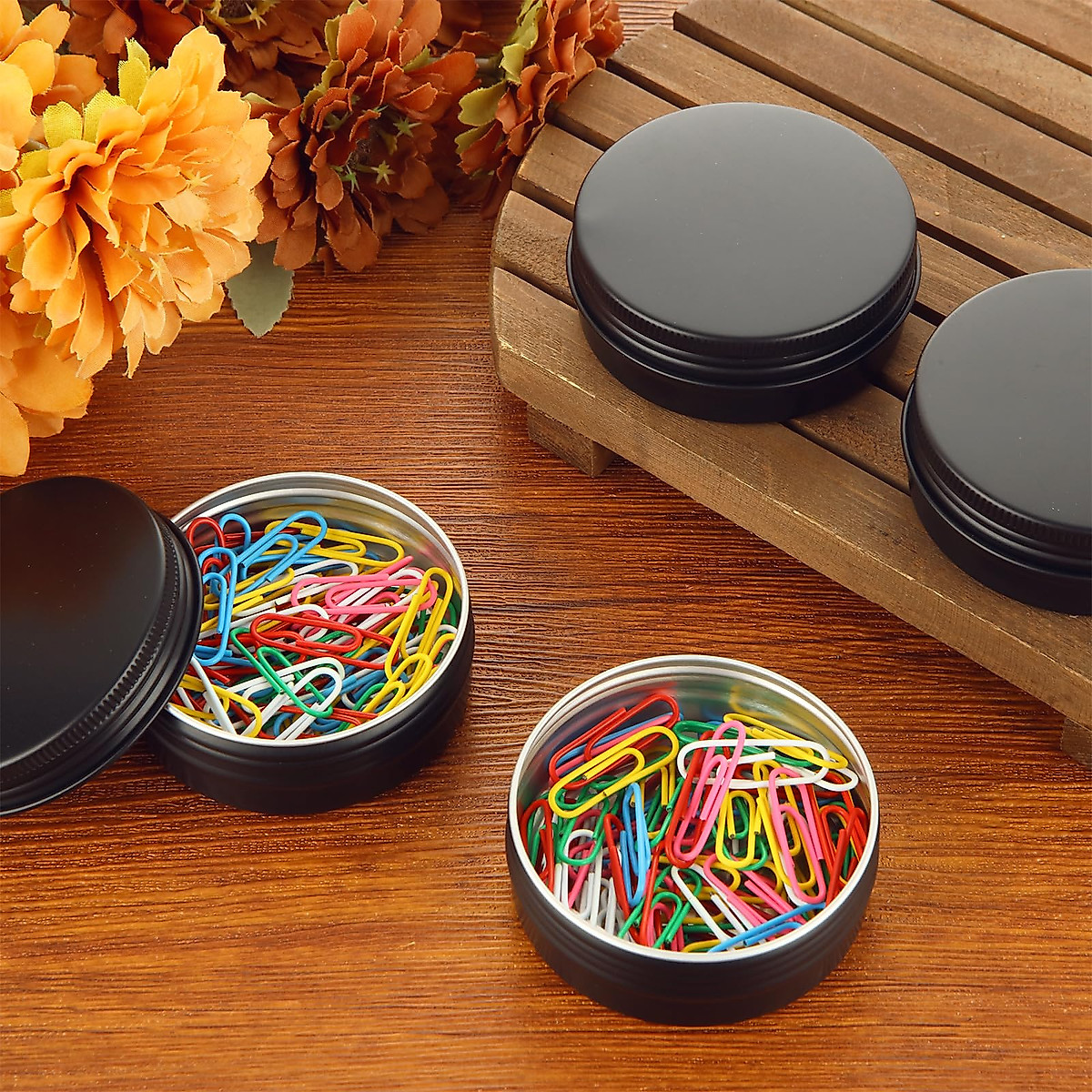 LDXDRU 50 Pack 2oz Metal Tin Cans, Tin Containers With Lids, Round Small Tins with Lids for Candles Salve Cosmetic Lip Balm Candies Food Storage, Black