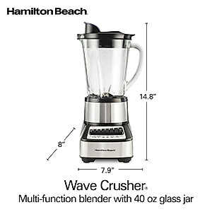 Hamilton Beach Wave Crusher Blender with 40 Oz Glass Jar and 14 Functions for Puree, Ice Crush, Shakes and Smoothies, Stainless Steel (54221)