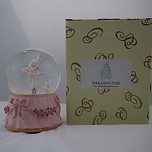 Dreameizor Ballerina Snow Globe, Plays Traditional Music Greensleeves, Rotating and Mechanical Real Glass Snowglobe Gift for Adult Women, Wife, Daughter and Granddaughter, Gift Box Packed
