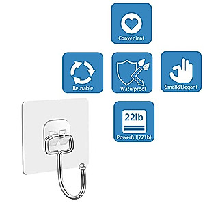 Adhesive Hooks Kitchen Wall Hooks-Transparent Reusable Seamless Hooks,Waterproof and Oilproof, high and Low Temperature Resistance,Bathroom Kitchen Heavy Duty Self Adhesive Hooks,Rustproof,10 Pack