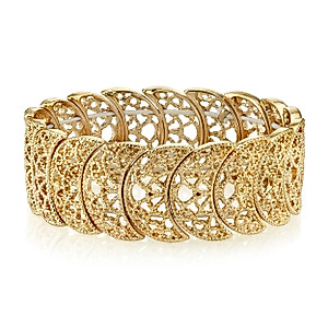 1928 Jewelry Vintage Lace Half-Circle Filigree Stretch Bracelet, 7"