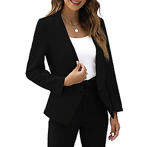 Sucolan Black Womens Cropped Blazer Jacket Business Casual Work Office Lightweight Long Sleeve Fitted Petite Dressy Ladies Blazers L