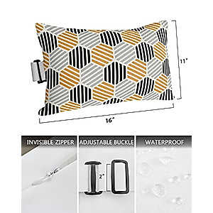 Recliner Head Pillow Ledge Loungers Chair Pillows with Insert Modern Art Orange Black Grey Hexagon Geometric Pattern Lumbar Pillow with Adjustable Strap Patio Garden Cushion for Bench Couch, 2 PCS