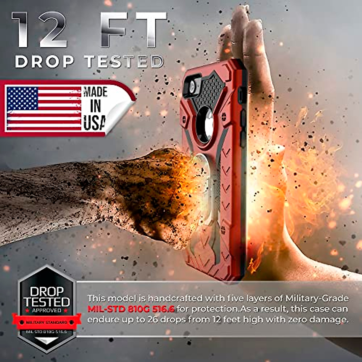 Kitoo Made in USA Defender Designed for iPhone 7/8/SE 2020/2022 Eco-Friendly Case with Kickstand, Military Grade Shockproof 12ft. Drop Tested - Blue