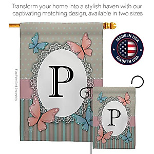 Breeze Decor P Initial Garden Flag Set Wall Hanger Monogram Friends Bugs & Frogs Butterfly Ladybugs Dragonfly Bee Springtime Insect Natural Wildlife House Yard Gift Double-Sided, Made in USA