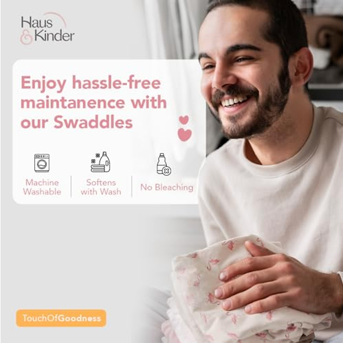 haus & kinder Muslin Swaddles for Newborns, Pack of 5 Super Soft & Skin-Safe Cotton Baby Swaddle Blanket, Receiving Blankets for Boys & Girls (Pink Edition)