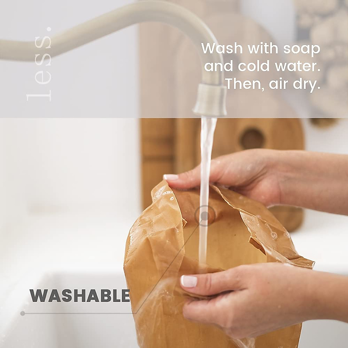 Less. Reusable Beeswax Lunch Bags, Size M (sandwich) Zero Waste Cotton Lunch Wrap, Plastic Free Alternative Storage Bag