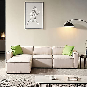 Dolonm L Shape Sectional Sofa for Living Room, Convertible Modular Sectional Couch with Reversible Chaise, 102 Inches Long Modern Linen Luxury Couch with Two Pillows (Beige, L Shape Sofa)
