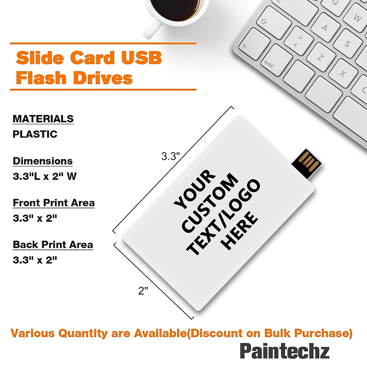Paintechz Custom Credit Card USB Flash Drives 50 Pack, Personalized Logo Text Bulk - as Corporate Gifts and Promotional Giveaways - Customizable 8GB