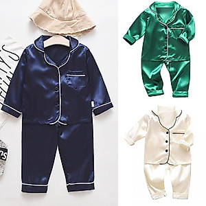 XBKPLO Cardigan Set Baby Boy Little Baby Girls Boys Pajamas Set Satin Silk Kids Short Sleeves Girl Baby Robe 18-24 Months A11 - Green