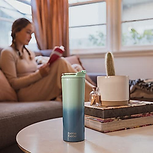 BOTTLE BOTTLE Insulated Coffee Tumblers with Dual-use Lid and Straw Double Walled Iced Travel Coffee Mug for Woman and Man 18 oz Stainless Steel Tumbler with Handle(Green Blue)