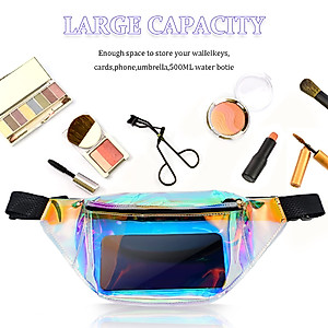 10 Pack Sun Visor Hats Women Colored Beach Golf Cap and Holographic Zipper Fanny Packs PVC Clear Waist Bag for Outdoor Sports Festivals Party Concerts