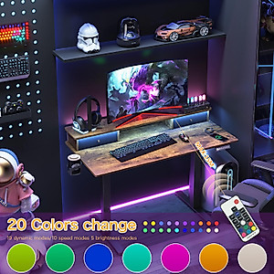 Saedew Electric Adjustable Standing Desk, Sit Stand Desk with Power Outlets & LED Lights 48”Adjustable Height Standing Desk with Drawers Adjustable Table Desk Riser for Home Office