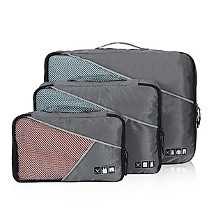 Hynes Eagle Travel Backpack 40L Flight Approved Carry on Backpack Blue with Grey 3PCS Packing Cubes Set