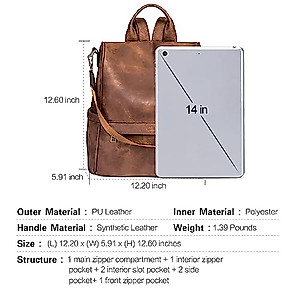 CLUCI Leather Backpack for Women Anti-theft Fashion Ladies Travel Backpack Purse Vintage Large Shoulder Bags Two-Toned Brown