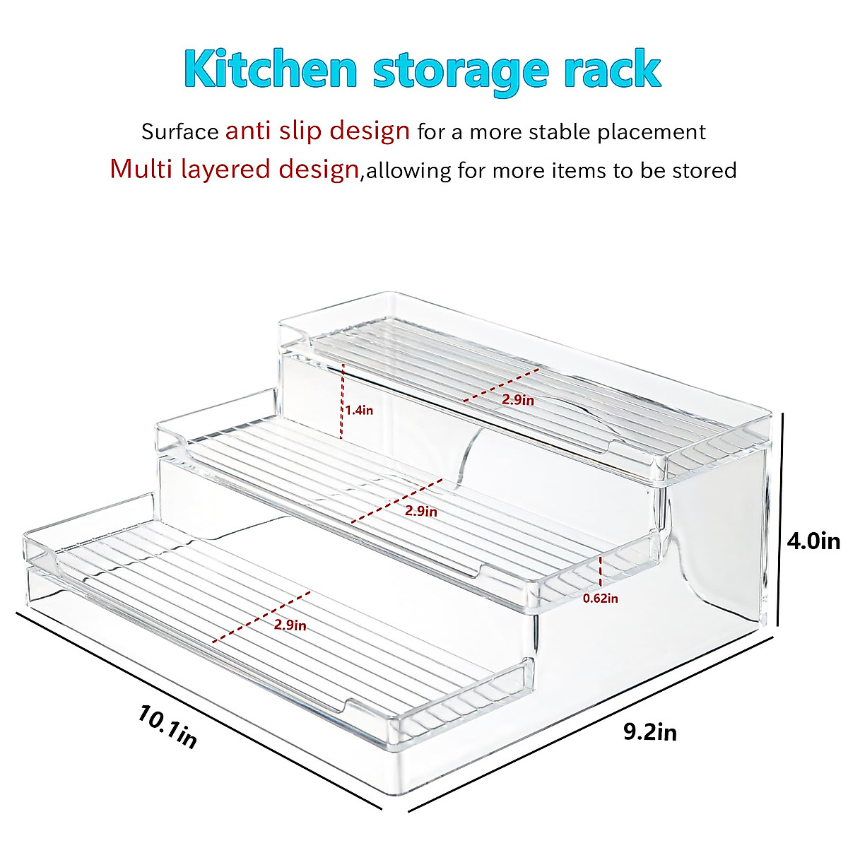 Spice Rack Organizer for Cabinet,3 Tiered Shelf organizer and Acrylic Spice Storage,Clear Pantry shelves and Jar Organizers For Seasoning Great for Kitchen Cabinet and Cupboard,Pantry,Pack of 1