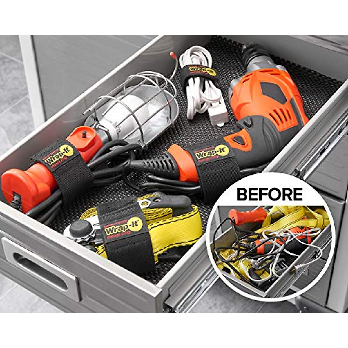 Wrap-It Storage Super-Stretch Straps, 12" (8 Pack) - Elastic Hook and Loop Cinch Straps - Reusable Extension Cord Organizer, Cable Ties, Hose Storage, Accessories Holder for Garage Organization