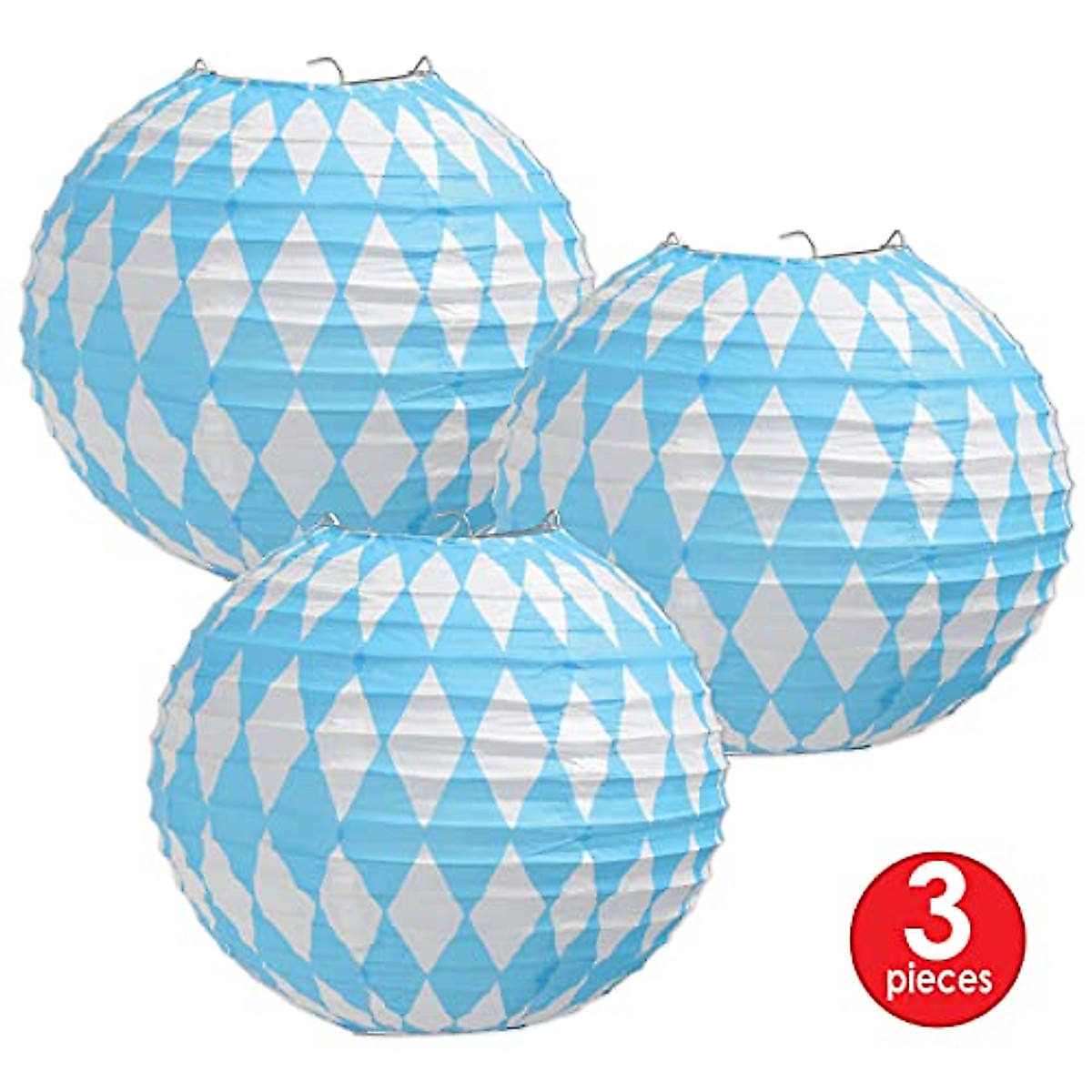 Beistle Oktoberfest Paper Lanterns, 9-1/2-Inch, Blue/White