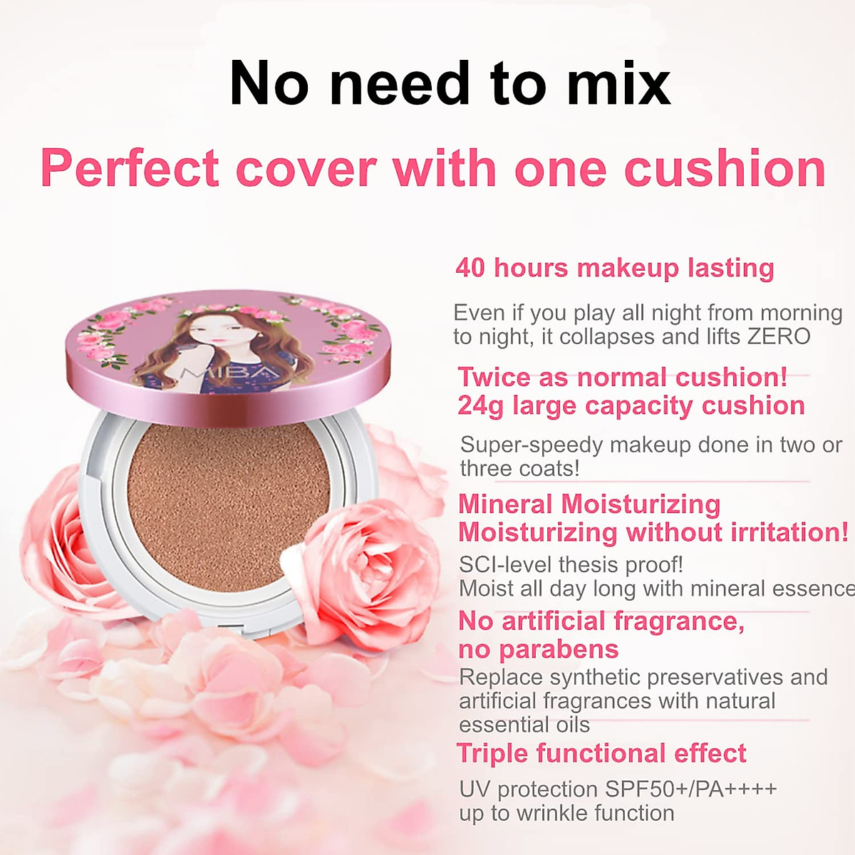 MIBA Ion Calcium Foundation Double Cushion. Apply mineral. Keeps clean makeup even after multiple coats. Includes 2 big size puffs (#23 Natural Skin)