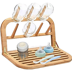 Eforwest Baby Bottle Countertop Drying Rack Bamboo,Space Saving Kitchen Drying Rack & Bottle Holder for Nipples, Cups, Pump Parts, Accessories, Reusable Ziplock and Freezer Bag Dryer Rack