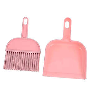 Mobestech 1 Set Mini Table Broom Broomstick Hand Held Broom Mini Broom Small Broom Dust Pan Brush Broom with Dustpan Broom and Dustpan Classroom Cleaning Supplies Handheld Broom Pink Plastic
