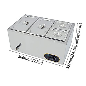 MOOTACO Steam Table Electric Food Warmers 1500W Commercial Food Warmer Countertop 4 Pan Bain Marie Buffet Servers Thermostat 30-85 °C with Lids & Drain Tap for Parties Restaurants Catering